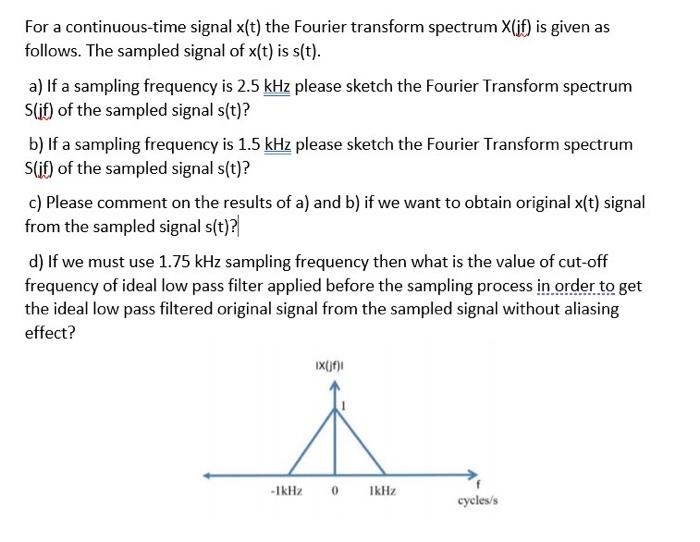 Solved For a continuous-time signal x(t) the Fourier | Chegg.com