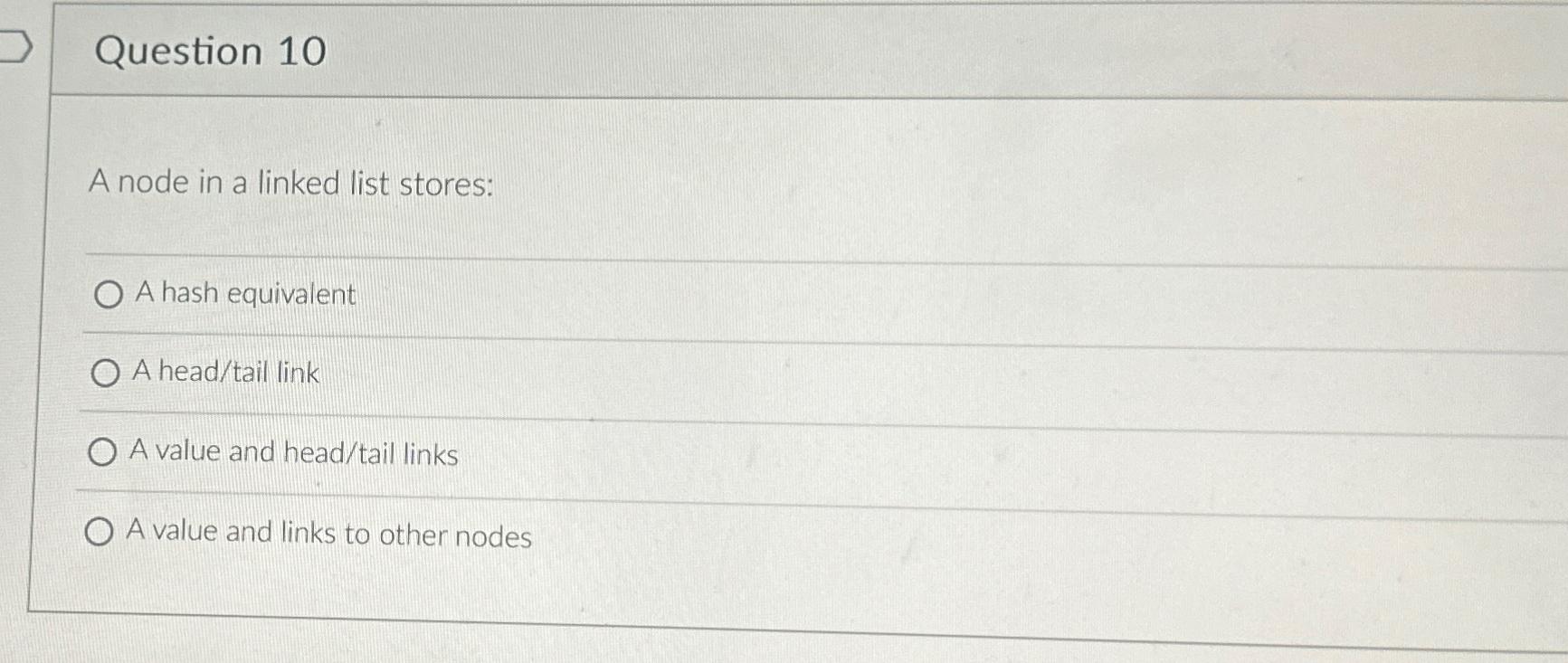 Solved Question 10A node in a linked list stores:A hash | Chegg.com