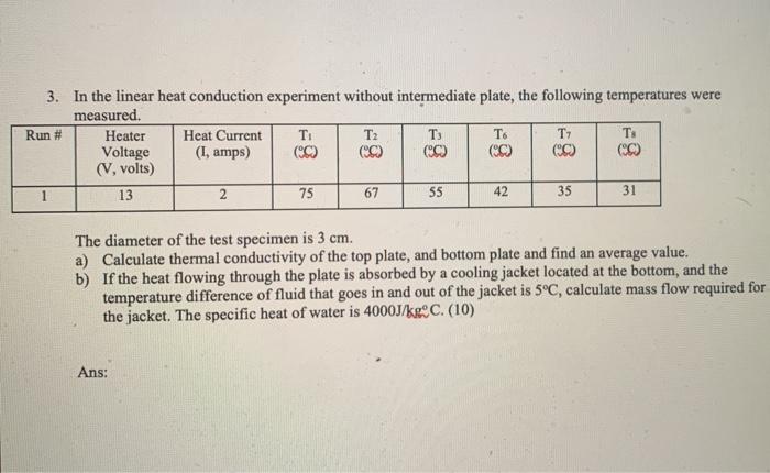 Solved 3. In the linear heat conduction experiment without | Chegg.com