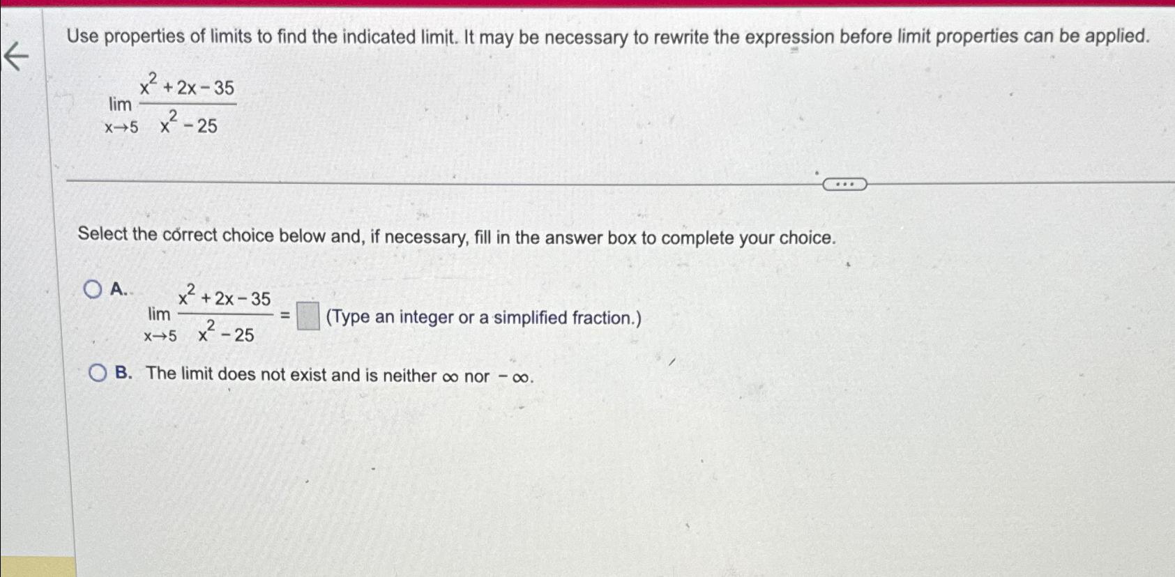 Solved Use properties of limits to find the indicated limit. | Chegg.com