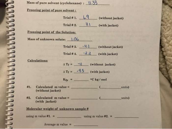Solved Mass of pure solvent (cyclohexane) : 11.33 Freezing | Chegg.com