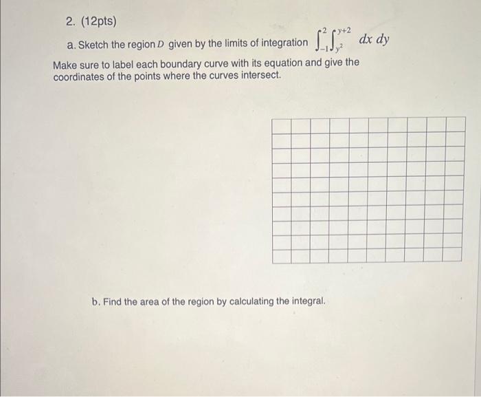 Solved 2. (12pts) a. Sketch the region D given by the limits | Chegg.com