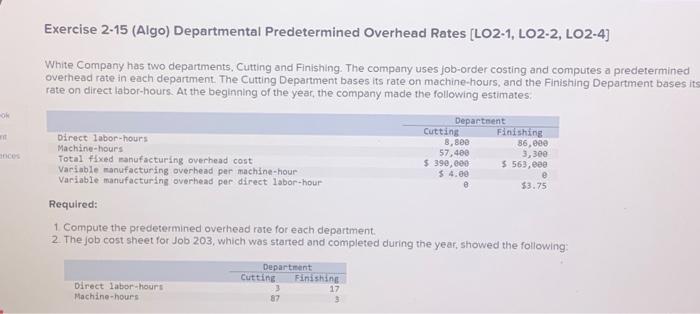 Solved Exercise 2-15 (Algo) Departmental Predetermined | Chegg.com