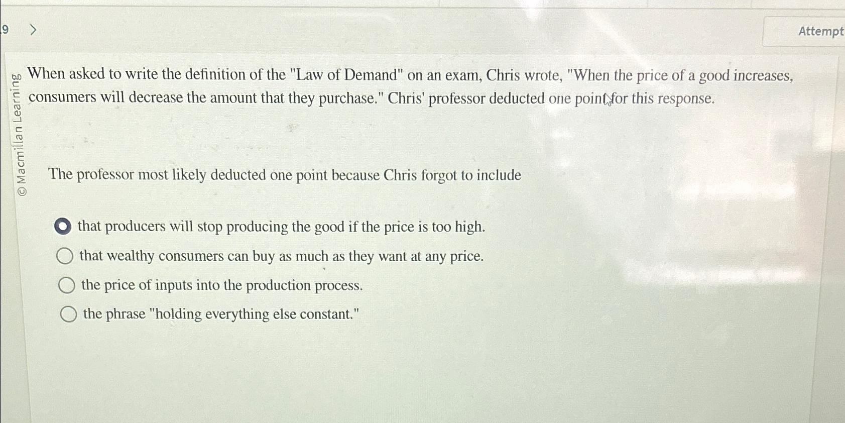 Solved 9Attempton When asked to write the definition of the | Chegg.com