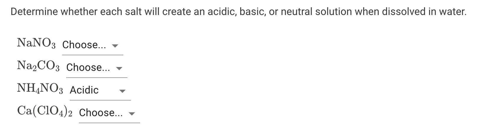 Solved Determine whether each salt will create an acidic, | Chegg.com