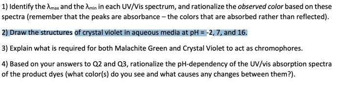 Solved 1) Identify the λmax and the λmin in each UV/Vis | Chegg.com
