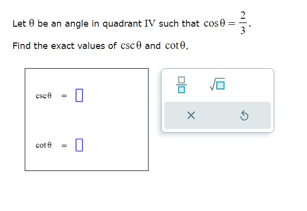 Solved Let θ ﻿be an angle in quadrant IV such that | Chegg.com
