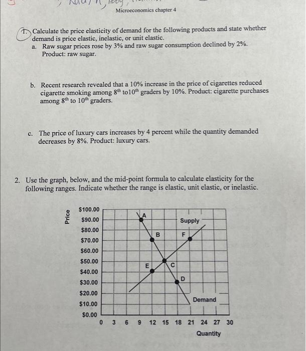 Solved 1. Calculate the price elasticity of demand for the | Chegg.com