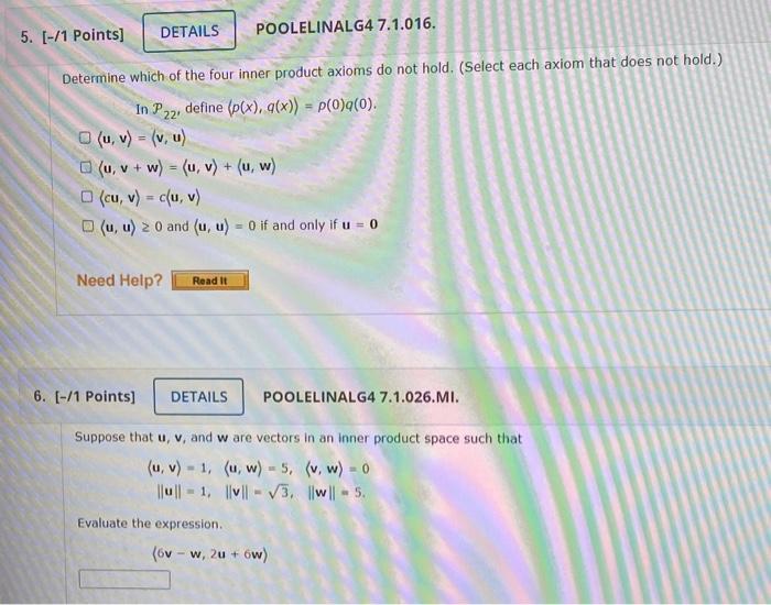 Solved Determine which of the four inner product axioms do | Chegg.com