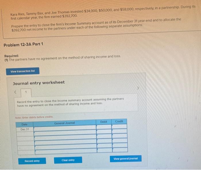 Solved Kara Ries, Tammy Bax, and Joe Thomas invested | Chegg.com