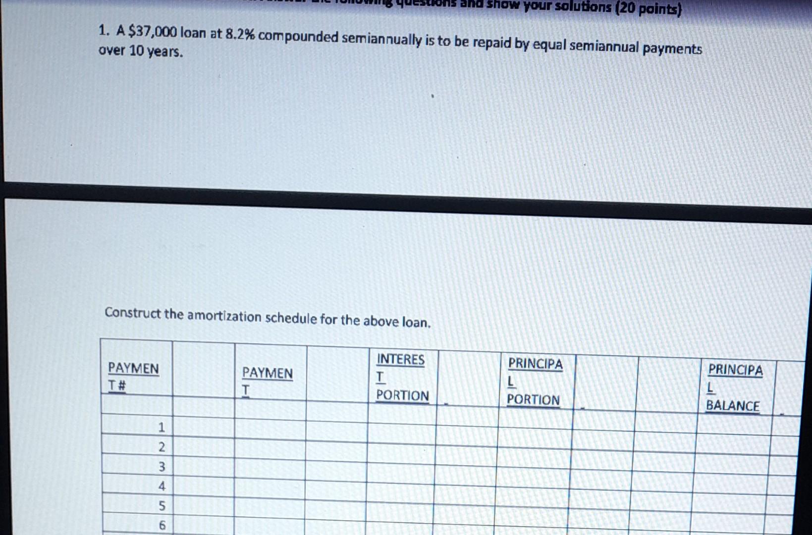 Solved 1. A $37,000 loan at 8.2% compounded semiannually is | Chegg.com