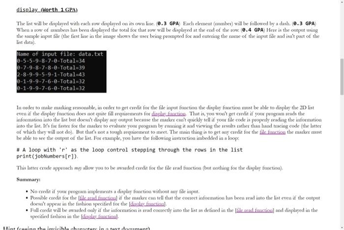 Solved fileRead (Worth 3 GPA): Synopsis: 'This function will | Chegg.com