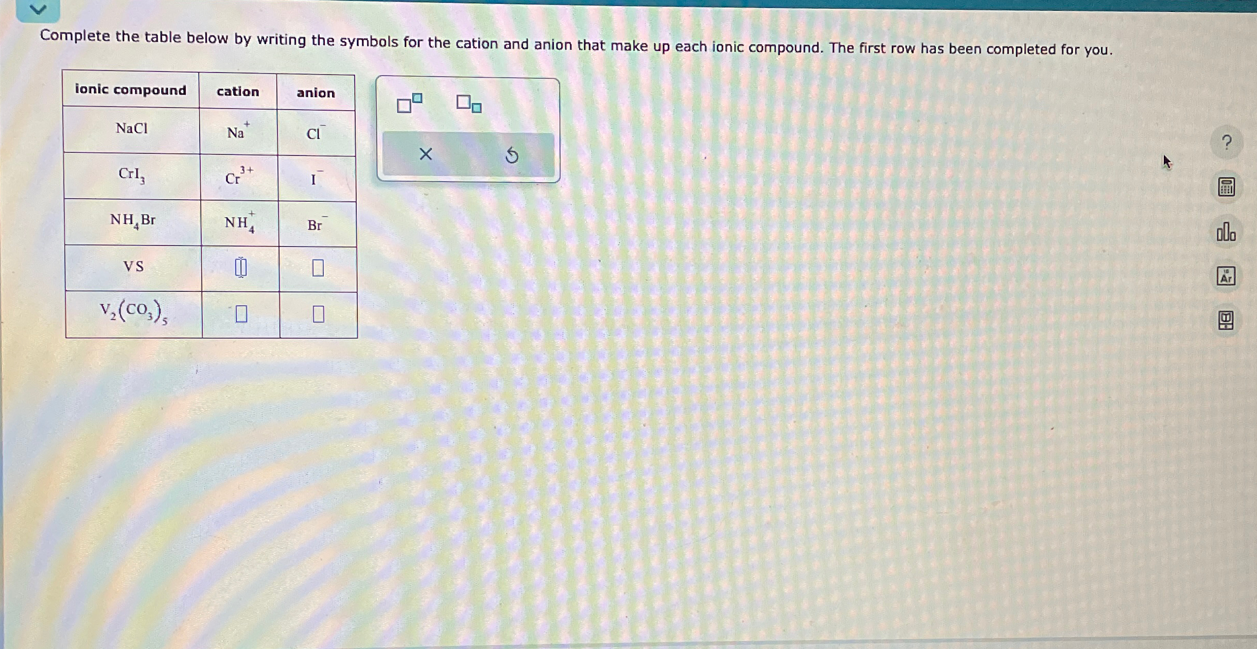 Solved Complete the table below by writing the symbols for | Chegg.com