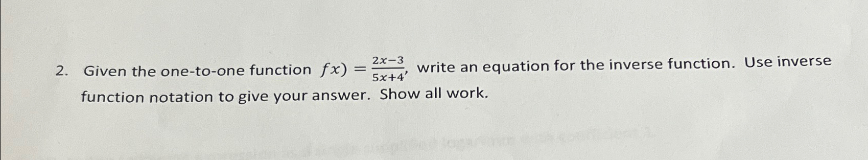 Solved Given the one-to-one function fx, ﻿write an equation | Chegg.com