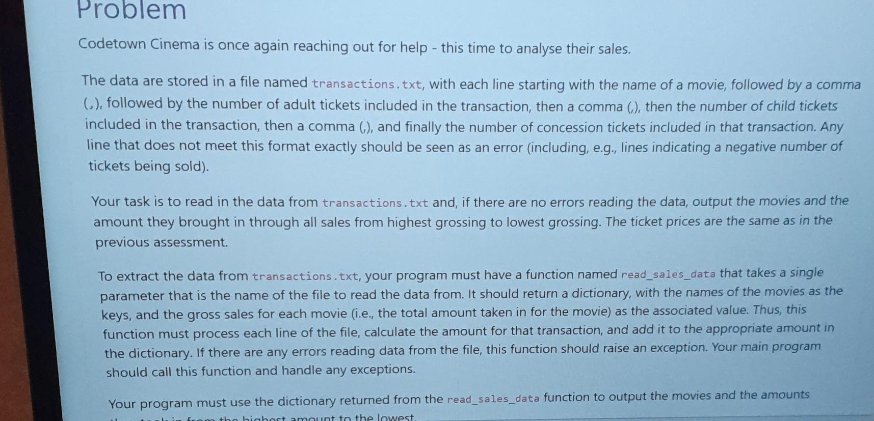 Solved Codetown Cinema is once again reaching out for help - | Chegg.com