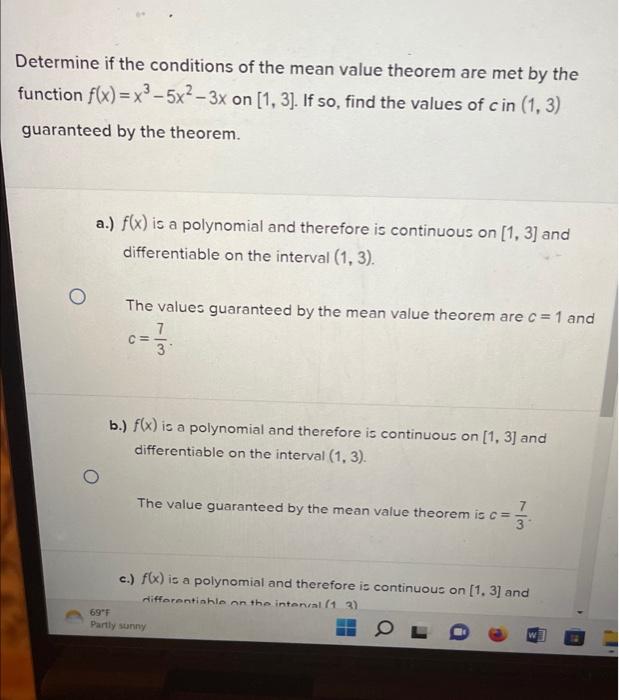Solved Determine if the conditions of the mean value theorem | Chegg.com