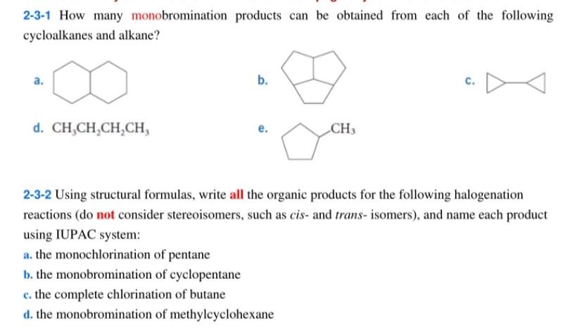 Solved 2-3-1 How many monobromination products can be | Chegg.com