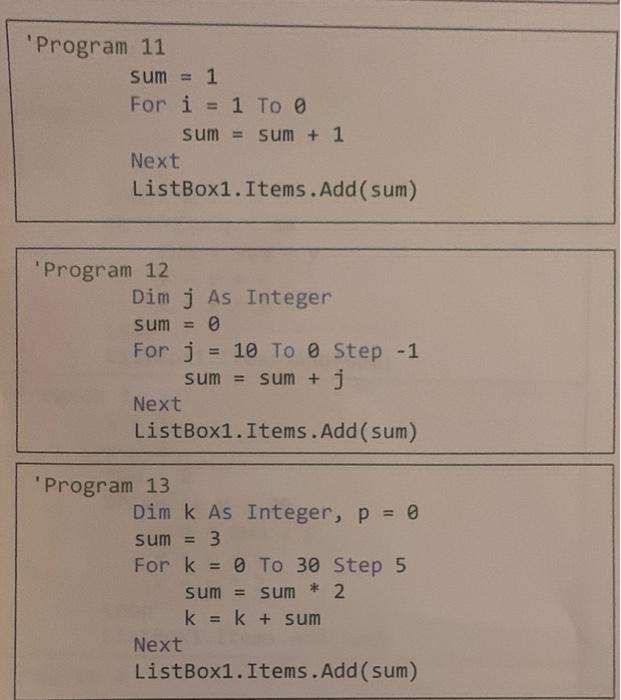 Solved Program 11 Sum 1 For I1 To θ Sum Sum 1 Next 9570