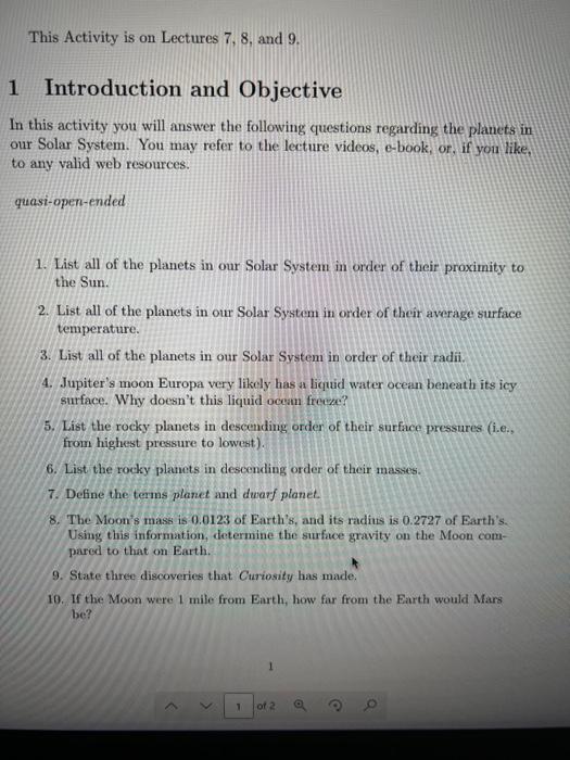Solved This Activity is on Lectures 7, 8, and 9. 1 | Chegg.com