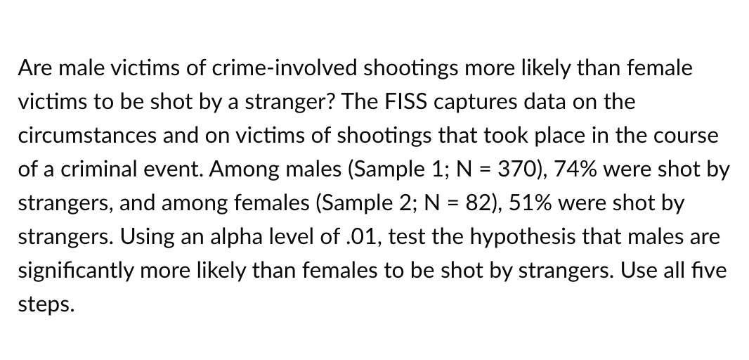 Solved Are male victims of crime-involved shootings more | Chegg.com