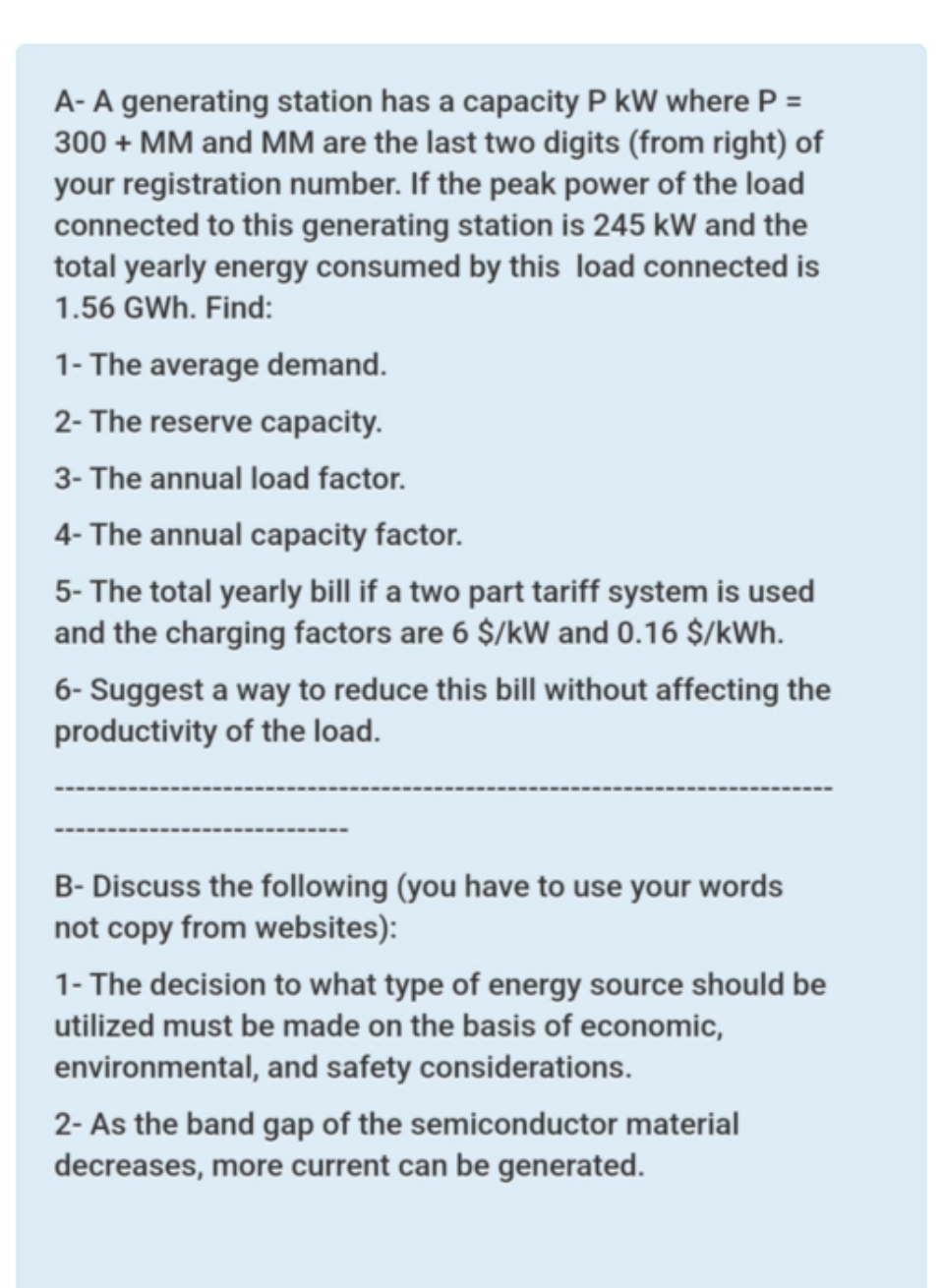 Solved A- ﻿A generating station has a capacity PkW where | Chegg.com