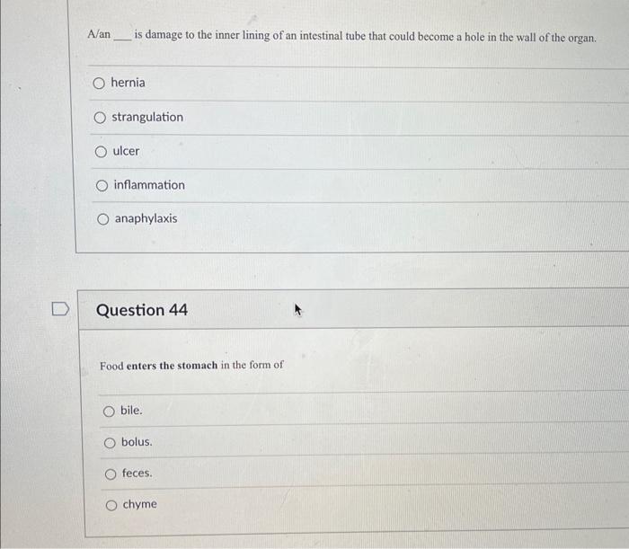 Solved A/an is damage to the inner lining of an intestinal | Chegg.com