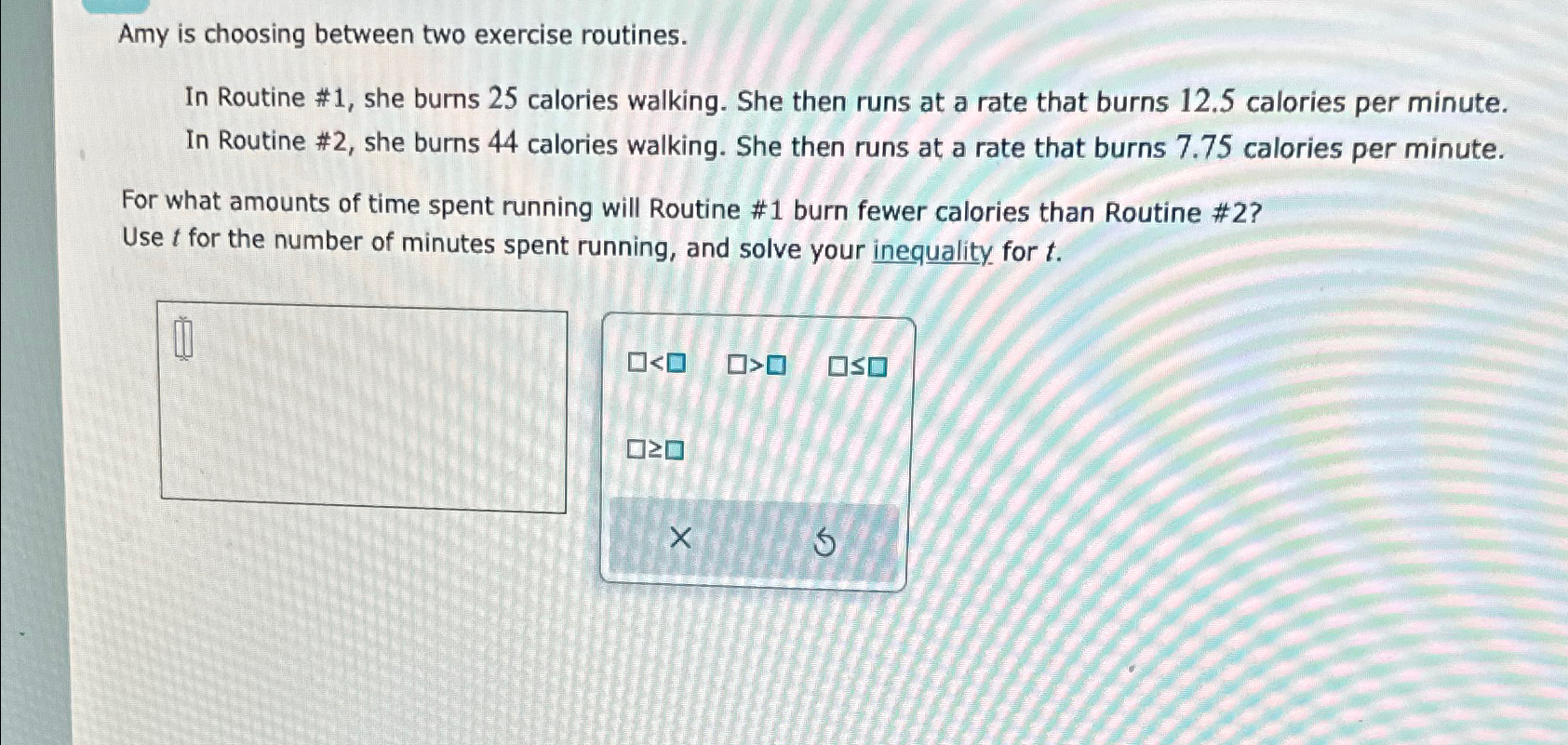 Solved Amy is choosing between two exercise routines.In | Chegg.com