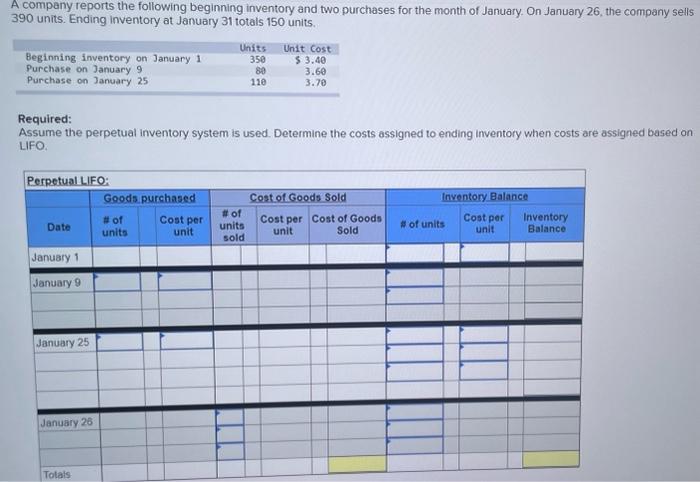 Solved A company reports the following beginning inventory | Chegg.com
