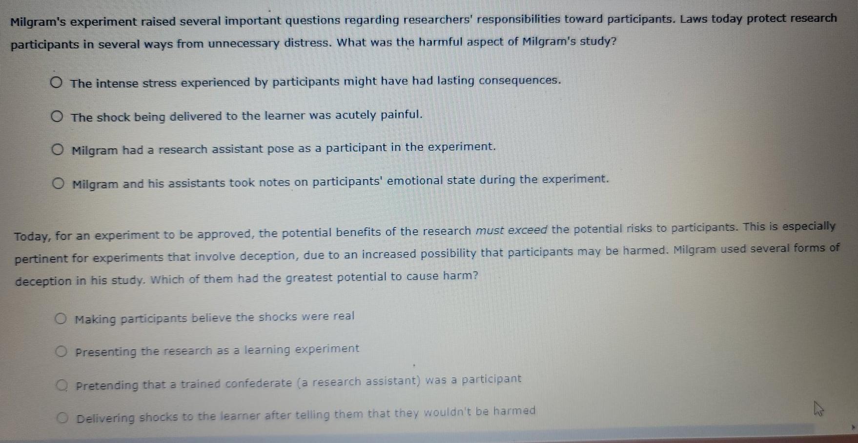 Solved Milgram's experiment raised several important | Chegg.com