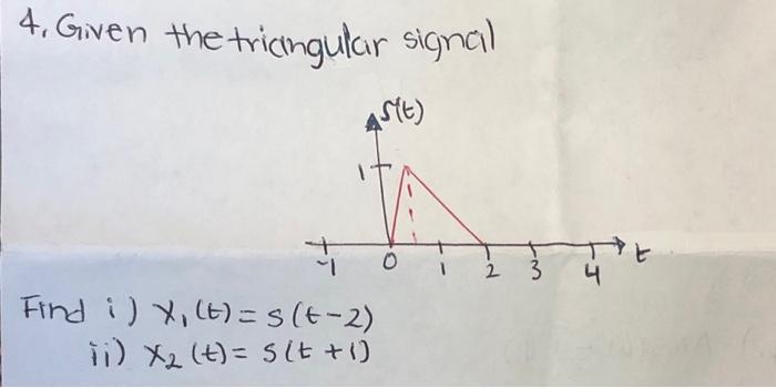 Solved 4. Given the triangular signal Find i) x1(t)=s(t−2) | Chegg.com