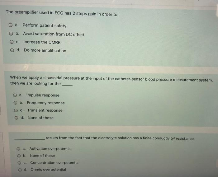 Solved The preamplifier used in ECG has 2 steps gain in | Chegg.com