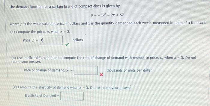 Solved The demand function for a certain brand of compact | Chegg.com