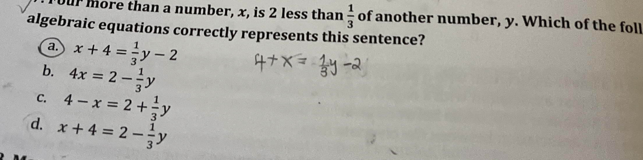 Solved algebraic equations correctly represents this | Chegg.com