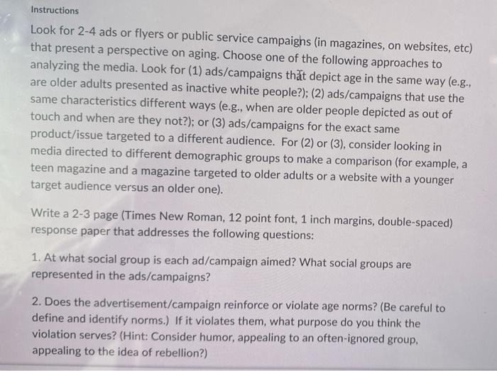 Instructions Look for 2-4 ads or flyers or public | Chegg.com