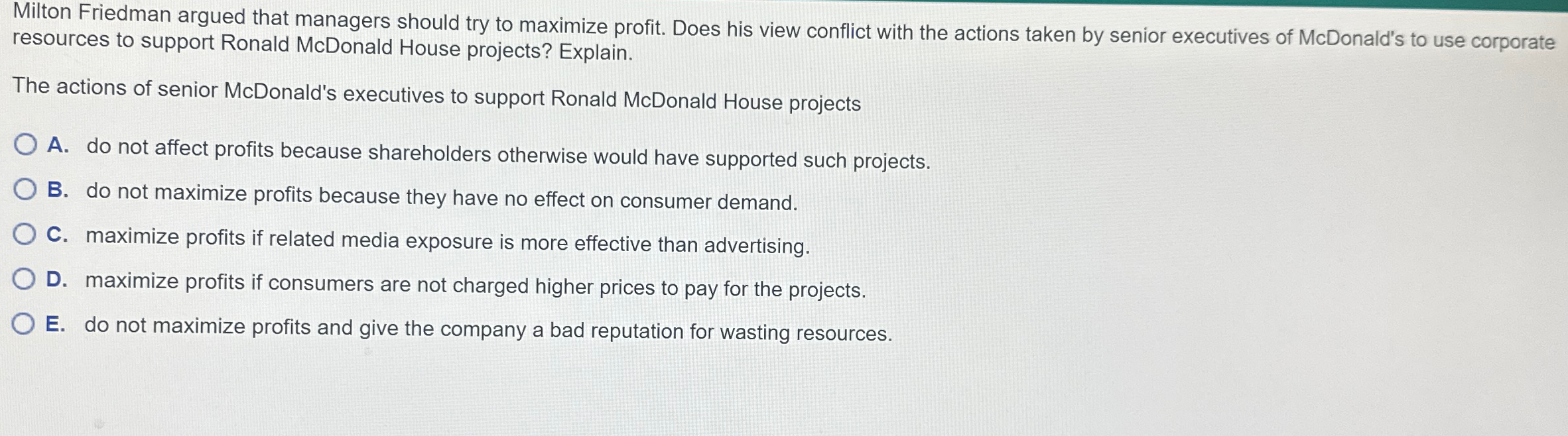 Solved Milton Friedman argued that managers should try to | Chegg.com