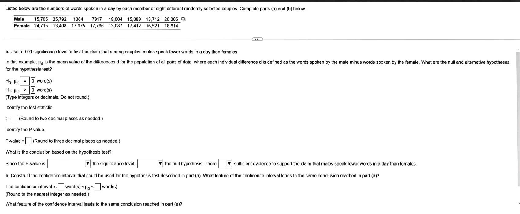 Solved Listed Below Are The Numbers Of Words Spoken In A Day Chegg