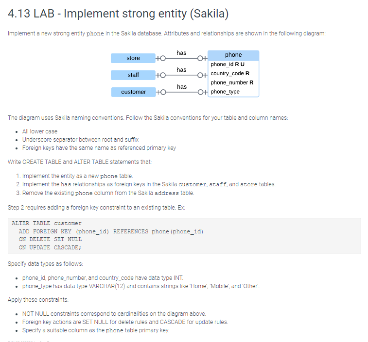 Solved 4.13 ﻿LAB - ﻿Implement strong entity | Chegg.com