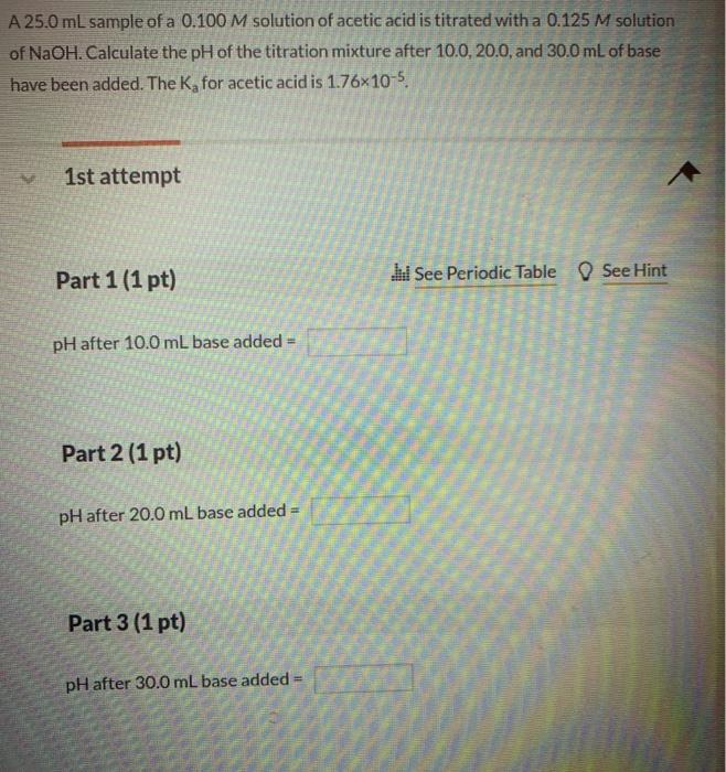 Solved A 25.0 mL sample of a 0.100 M solution of acetic acid | Chegg.com