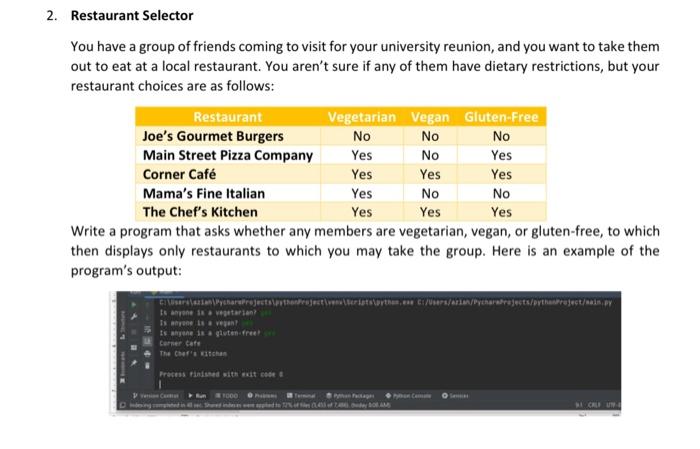 Solved Restaurant Selector You have a group of friends | Chegg.com