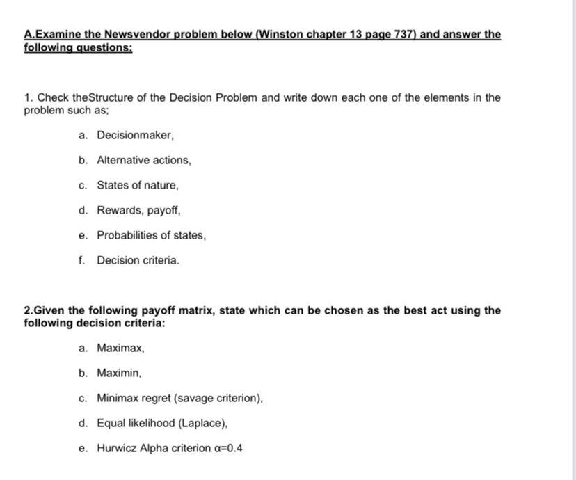Solved EXAMPLE 1 Newspaper Vendor News vendor Phyllis Pauley | Chegg.com