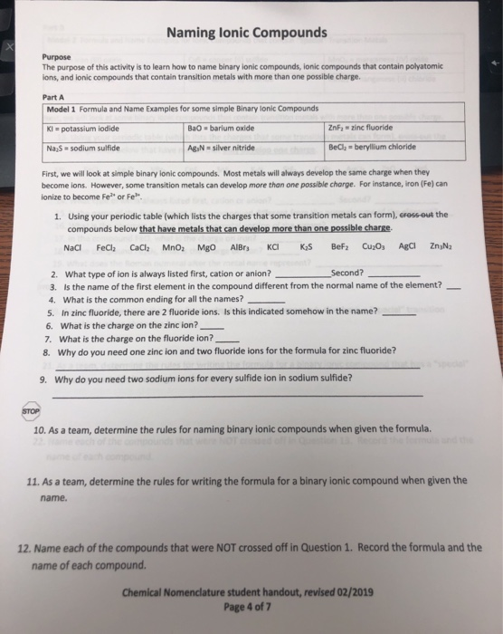 Solved Chemical Nomenclature Name: Period: Date: Bonding | Chegg.com