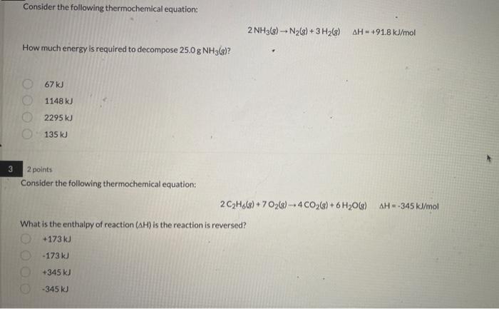 Solved Consider the following thermochemical equation: 2NH3( | Chegg.com