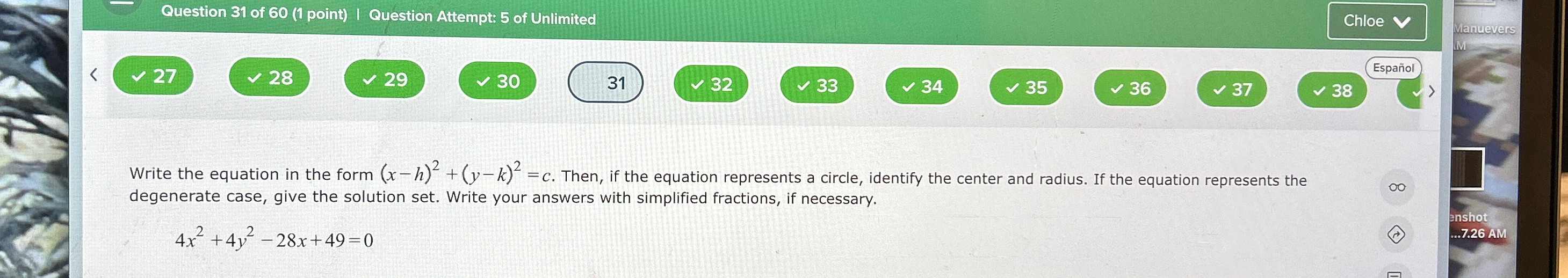 Solved Write the equation in the form (x-h)2+(y-k)2=c. | Chegg.com
