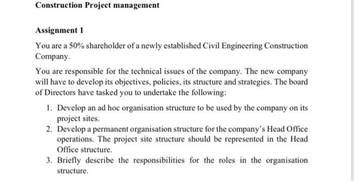 Construction Project management Assignment 1 You are | Chegg.com
