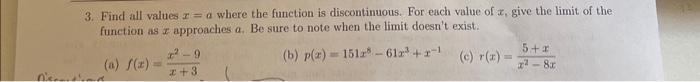 Solved 3. Find all values x=a where the function is | Chegg.com