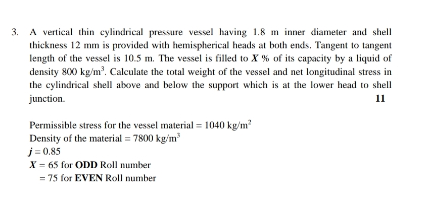 Solved helloA vertical thin cylindrical pressure vessel | Chegg.com