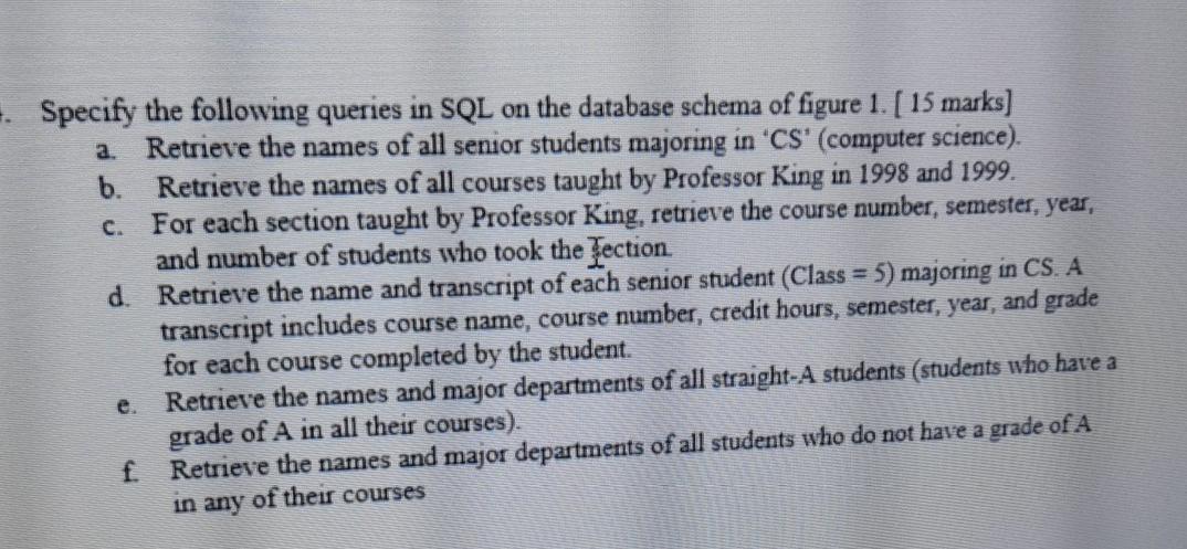 Solved C. -. Specify the following queries in SQL on the | Chegg.com