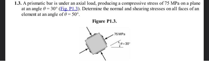 Solved 1.3. A prismatic bar is under an axial load, | Chegg.com