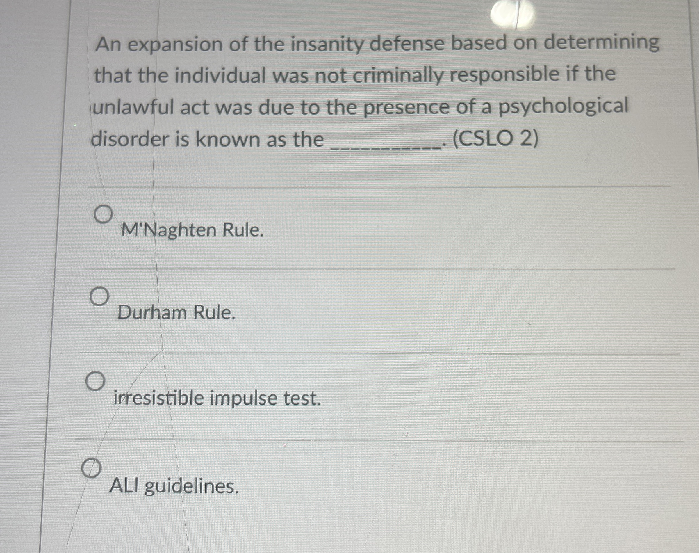 Solved An expansion of the insanity defense based on | Chegg.com