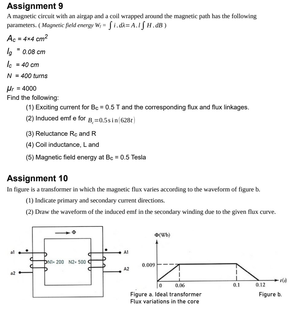 Assignment 9A magnetic circuit with an airgap and a | Chegg.com
